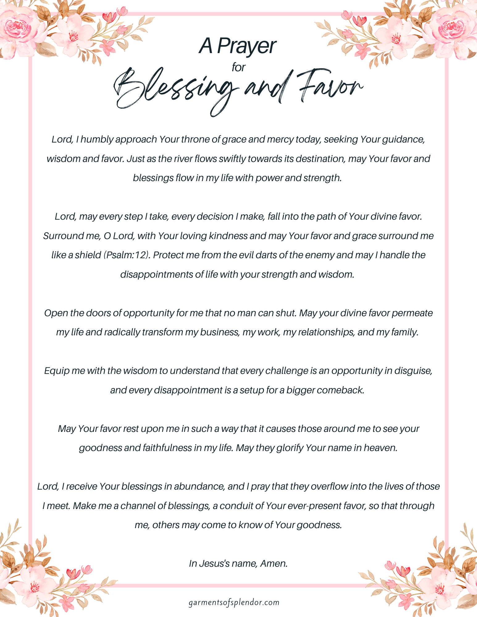 An Encouraging Prayer for Blessing and Favor (with Free Printable)
